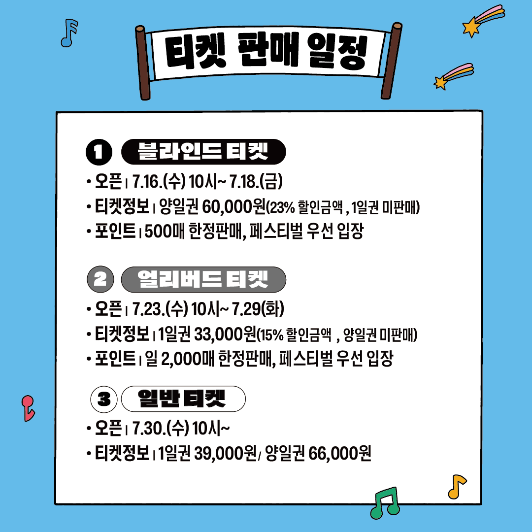 권종별 티켓 오픈 안내 읽기 : 2025 SBMF | SBMF | 세종음악창작소